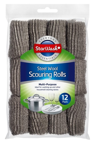 12PK Steel Wool Pads Multipurpose Kitchen Washing Dishes Household ...