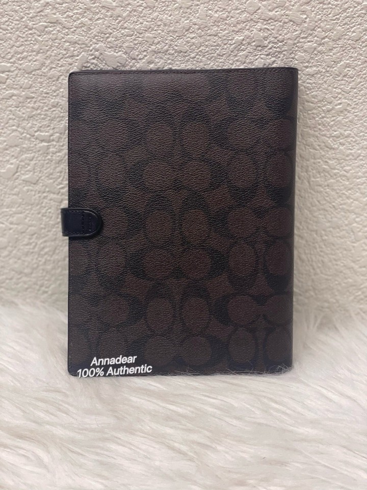 NWT Coach Snap Notebook CZ198 Walnut Black Signature Canvas/Smooth ...