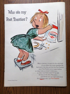 1955 Post Toasties Corn Flakes Ad Who ate my Post Toasties? | eBay