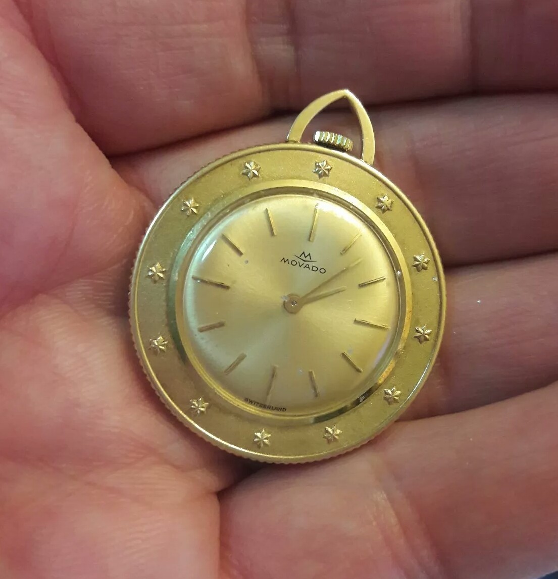 MOVADO 14K GOLD VINTAGE SAINT CHRISTOPHER WATCH PENDANT AMAZING RARE ...