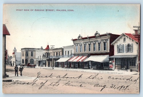 Walker Iowa IA Postcard West Side Of Greene Street Business Section ...