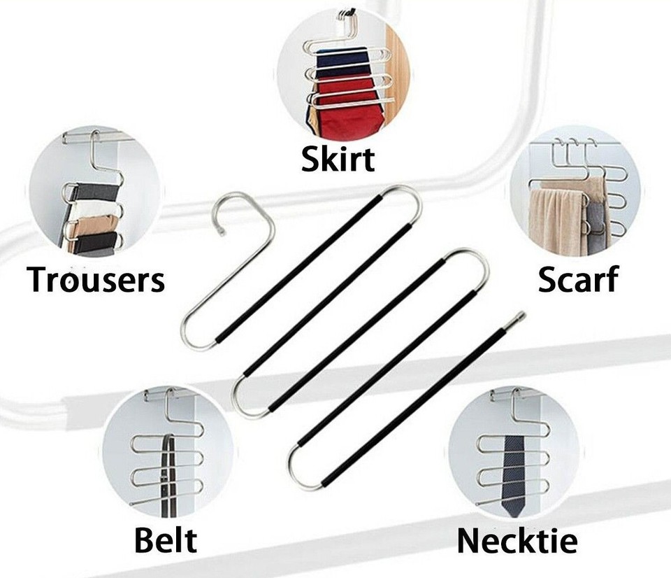 Hanger Clothes Space Saving S Shape Stainless Nonslip Hangers Closet | eBay