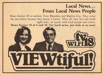 1980 WLFI INDIANA TV NEWS AD ~ TOM MAXEDON & MARYLIN LISS REPORTERS | eBay