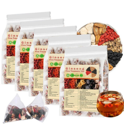 Ginseng Five Treasure Tea - Kidney Support, Red Date Herbal Blend 5 Box ...