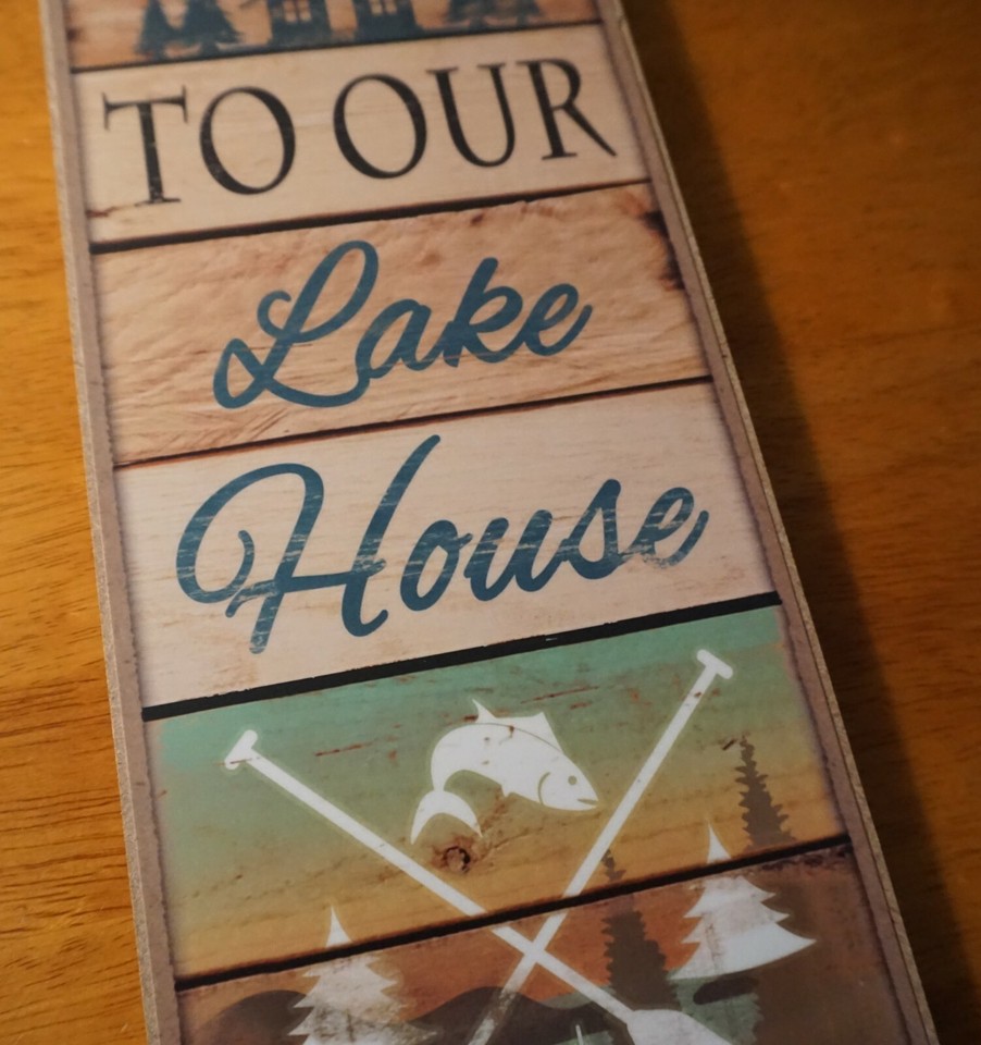 Welcome To Our Lake House Sign Fishing Cabin Lodge Canoe Boat Oars Home ...