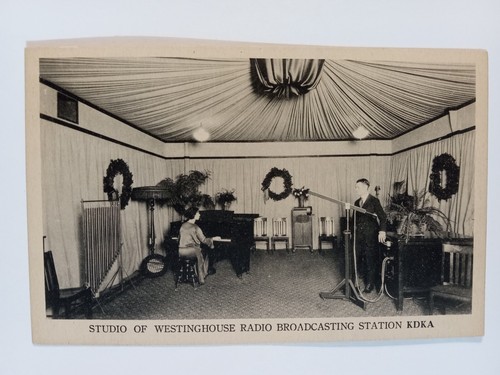 EAST PITTSBURGH PA POSTCARD 1940 ERA INTERIOR RADIO STATION KDKA STUDIO ...