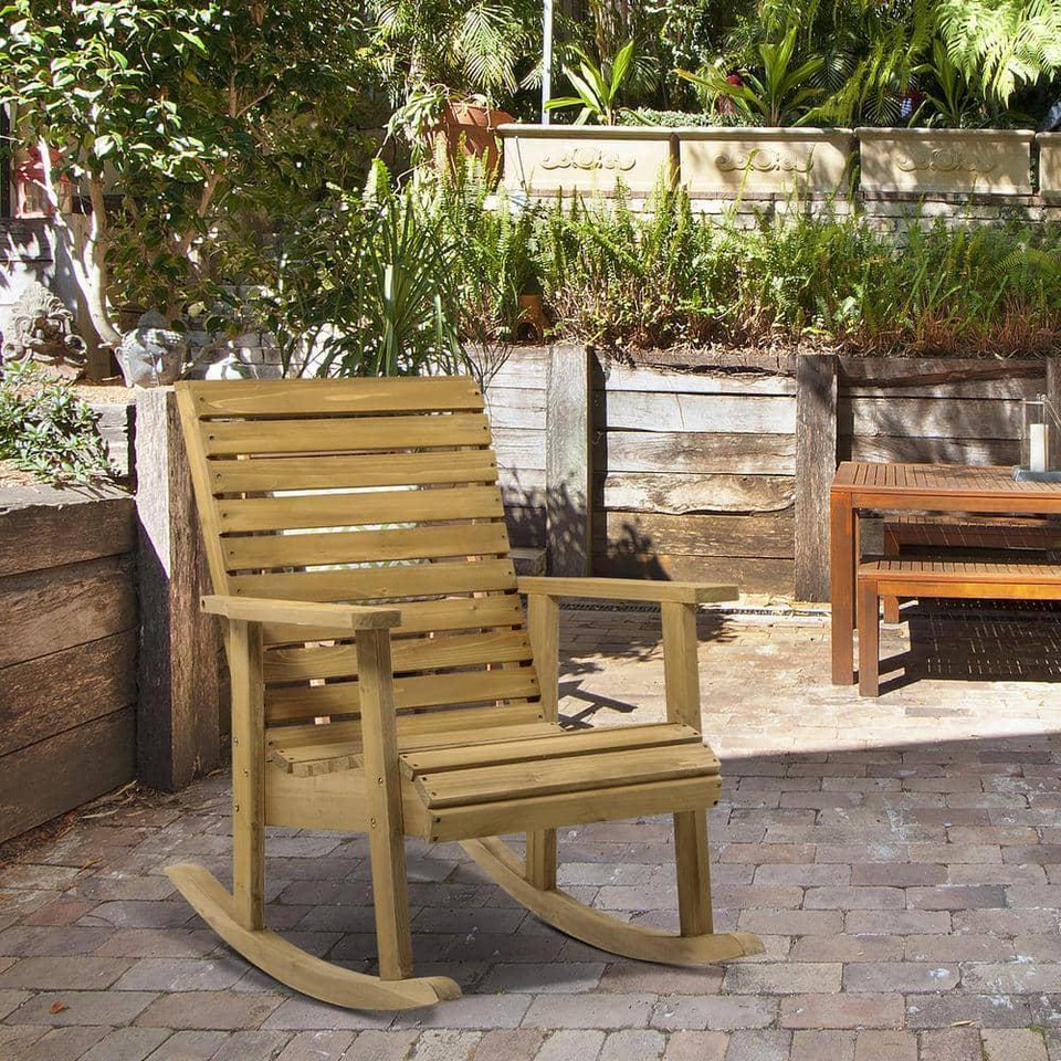Outsunny Rocking Chair 33.75"x25.25"x33.5" Slatted Structure Armrest ...