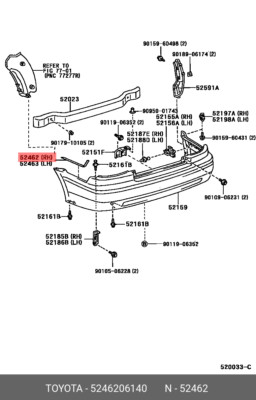 Genuine OE pad, rear bumper, right, 5246206140 for TOYOTA 52462-06140 ...