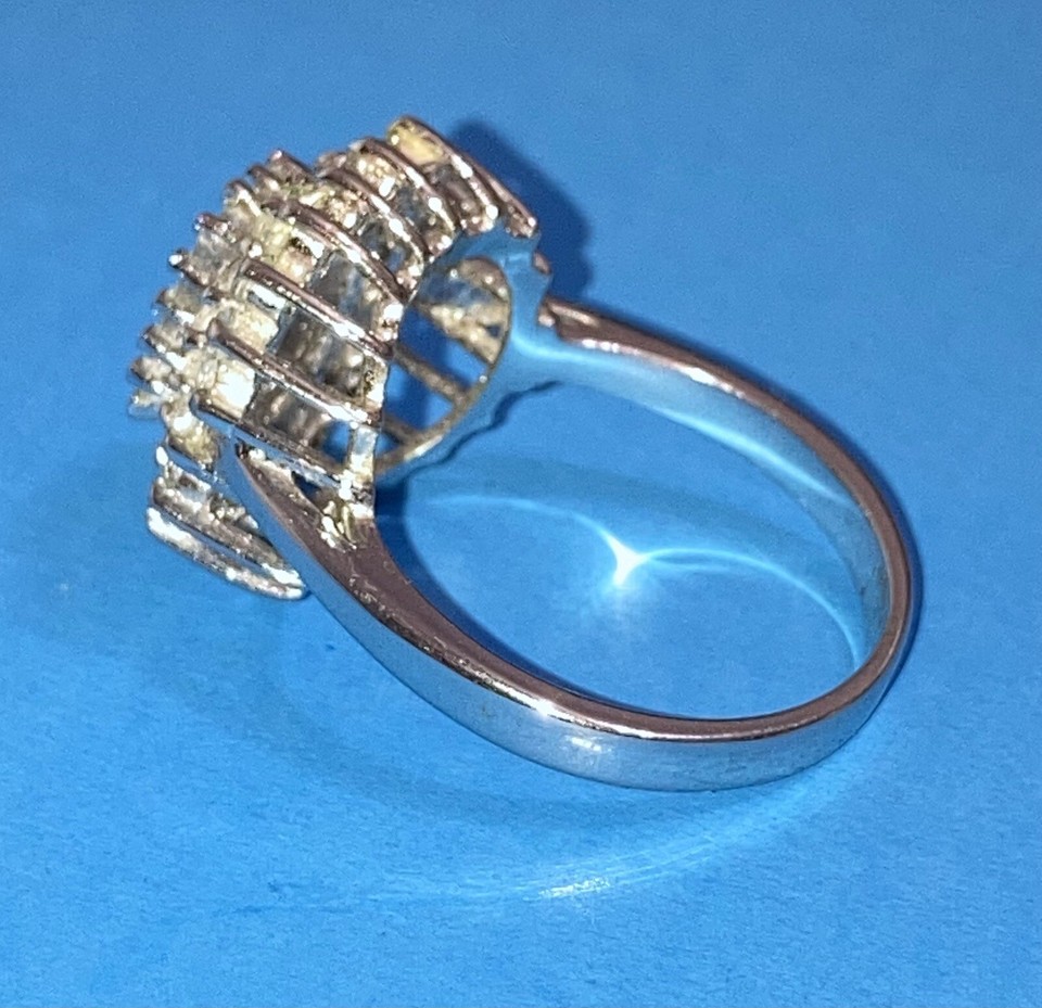 VINTAGE .925 DESIGNER FAS WHITE STONE CLUSTER COCKTAIL STERLING SILVER ...