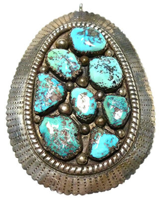 GT ZUNI STERLING SILVER TURQUOISE CHUNK BALL MASSIVE SQUASH PENDANT ...