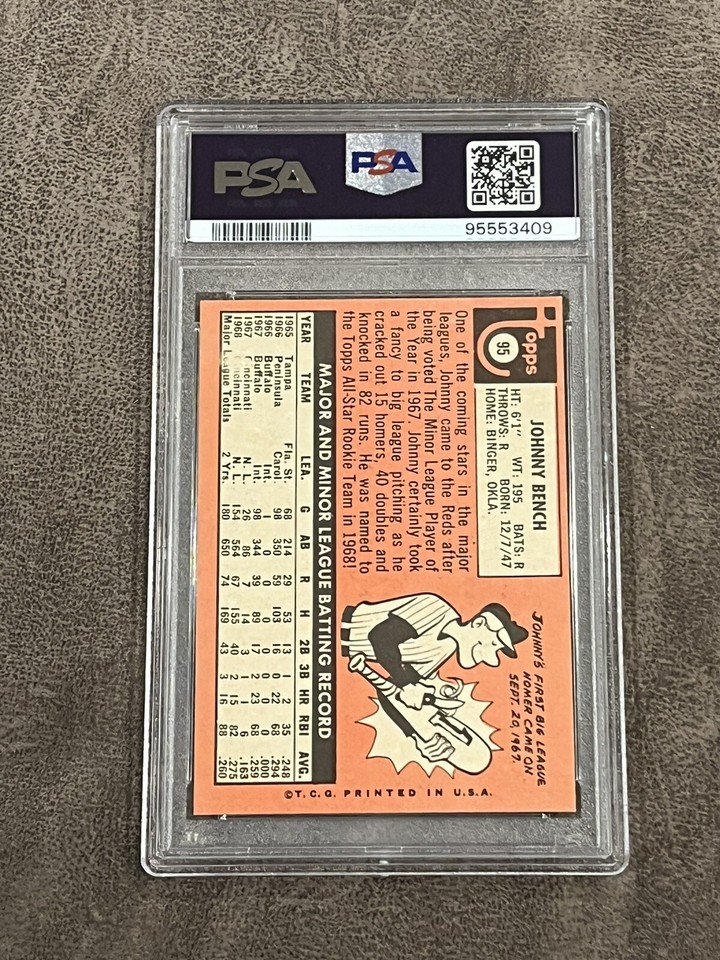 1969 Topps Johnny Bench #95 PSA 8 OC NM-MT Sharp! HOF Cincinnati Reds ...