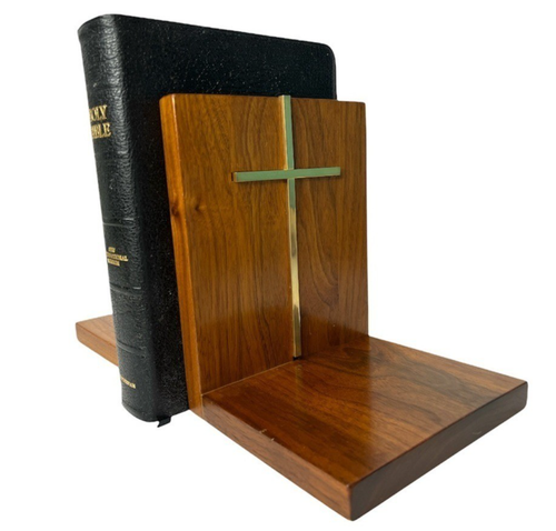 Wood Bookends Gold Plated Religious Cross Mid Century Modern Office ...