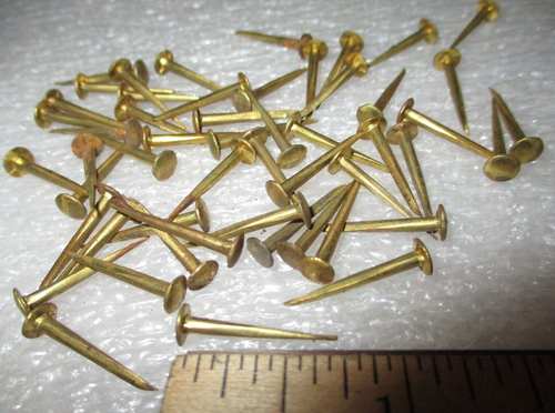 50-ANTIQUE SOLID BRASS 5/8" LONG CANOE TACKS-SHARP NAILS 13/64” ROUND ...