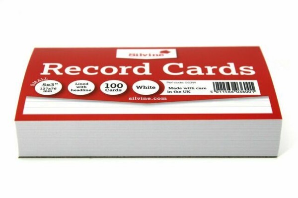 Silvine 553W Lined Record Cards, White - Pack of 100 for sale online | eBay
