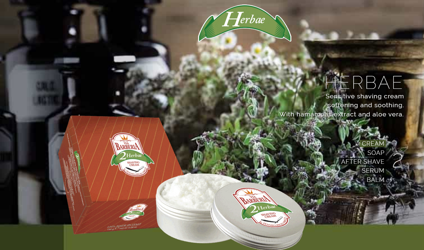 Shaving Cream Herbae Via Barberia OMEGA ITALY 150g Glycerin Almond Oil Aromatic | eBay