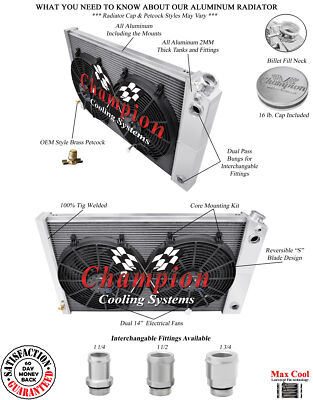 WR 3 Row Radiator 19x28",14" Fans,1.25,1.5-1973-1987 Chevy C/K Series ...