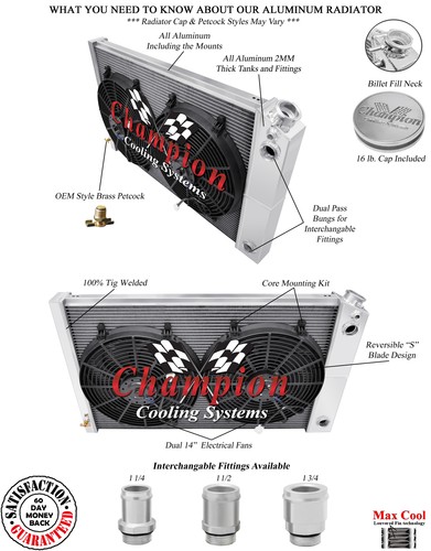 WR 3 Row Radiator 19x28",14" Fans,1.25,1.5-1973-1987 Chevy C/K Series ...