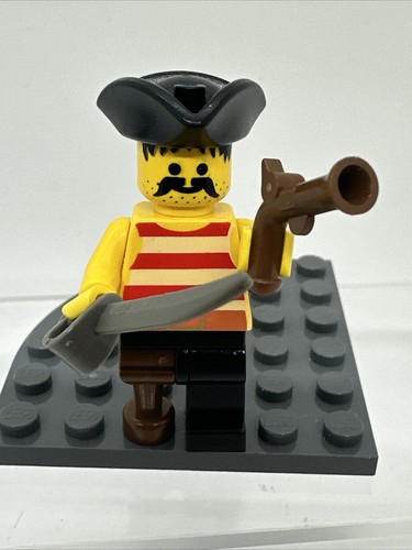 Lego Minifigure Pirate With Sword Musket Gun Red White Stripe Peg Leg ...