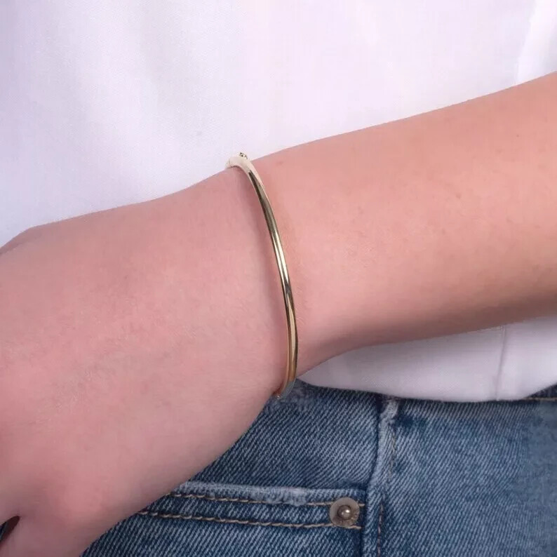 Solid Yellow Gold plated Bangle Bracelet,Simple Gold Bangle Everyday | eBay