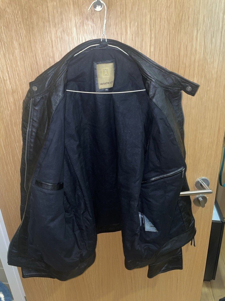 Aviatrix Mens Genuine Real Leather Blk Biker Jacket Retro Vintage 3XL ...