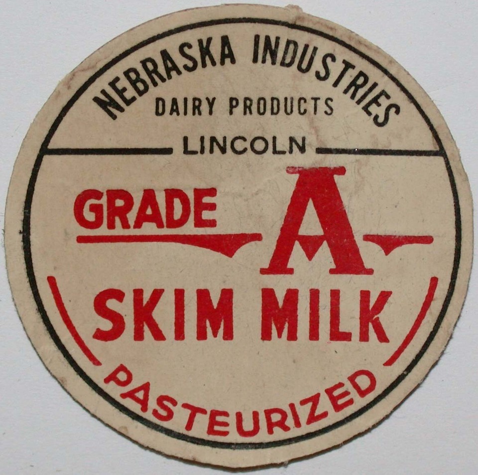 Vintage milk bottle cap NEBRASKA INDUSTRIES DAIRY PRODUCTS Skim Milk ...