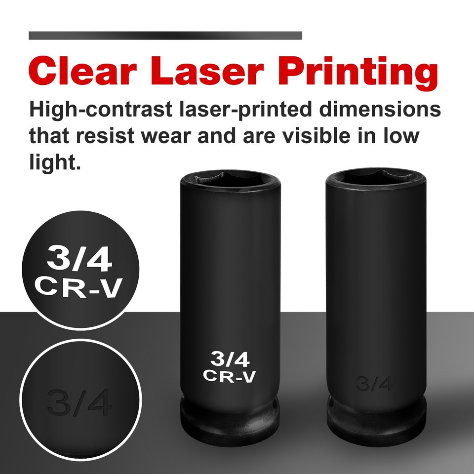 EACELIY 29pcs 1/2" Socket Set, Drive Deep Impact Socket Set, Cr-V Steel ...