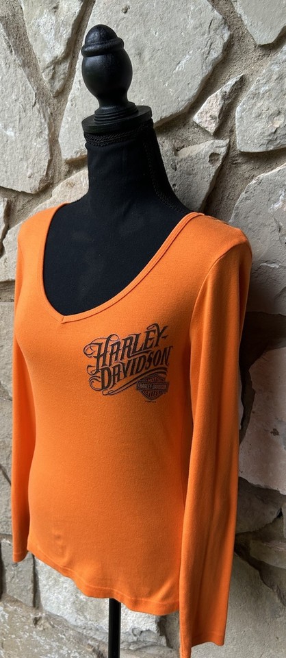 Harley Davidson Womens Long Sleeve T-Shirt S/M Orange Red Rock Las ...