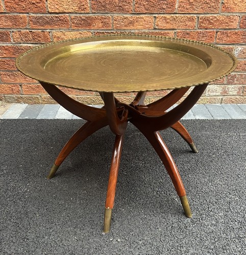 Vintage Retro Teak Spider Leg Copper Topped Folding Table Oriental Rare | eBay