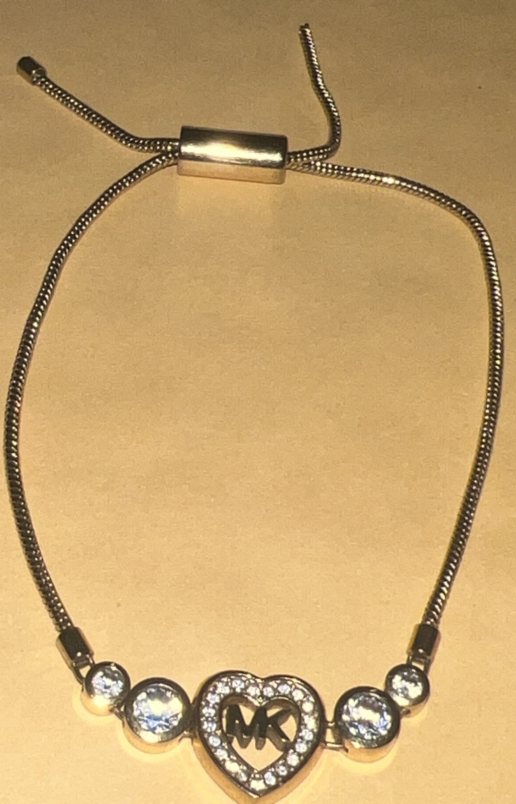 MICHAEL KORS Heart Crystal MK Logo Gold Tone Slider Bracelet | eBay