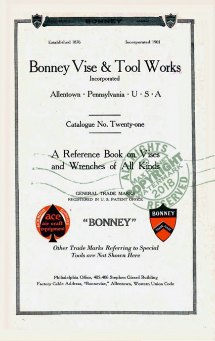 Bonney Tool Works 1919 Vises + Wrenches CATALOGUE Tools Models Samples ...