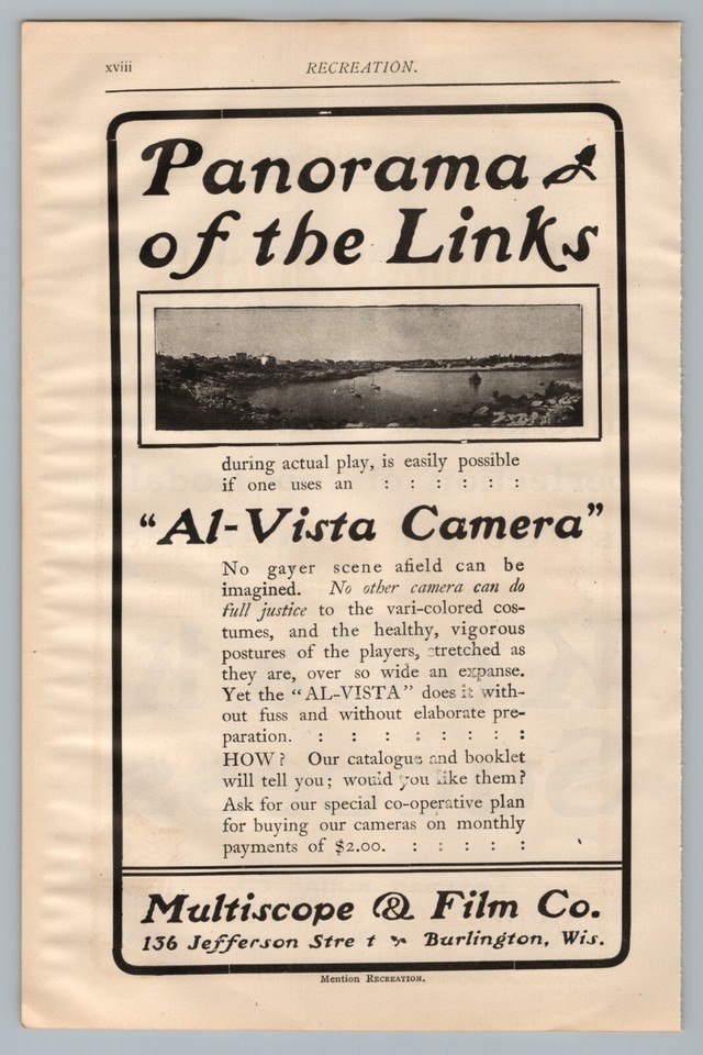 1890s-1910s Print Ad Recreation Magazine Eastman Kodak Al-Vista Camera ...