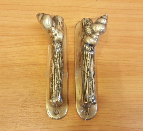 2x Brass Door Handle Pull LOG CONCH Base Figurine Vintage Home Decor ...