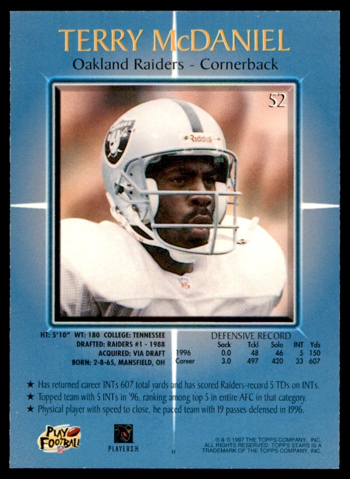 1997 Topps Stars Terry McDaniel Oakland Raiders #52 | eBay
