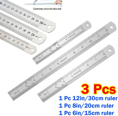 3Pcs Stainless Steel Ruler Set 6 8 12 Inch Metal Ruler with Inch and ...