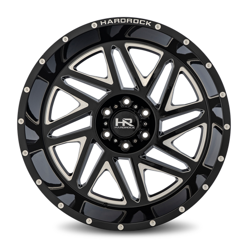 4 New 24x14 Hardrock Bones XPosed Gloss Black Milled 6x135 ET-76 wheel ...