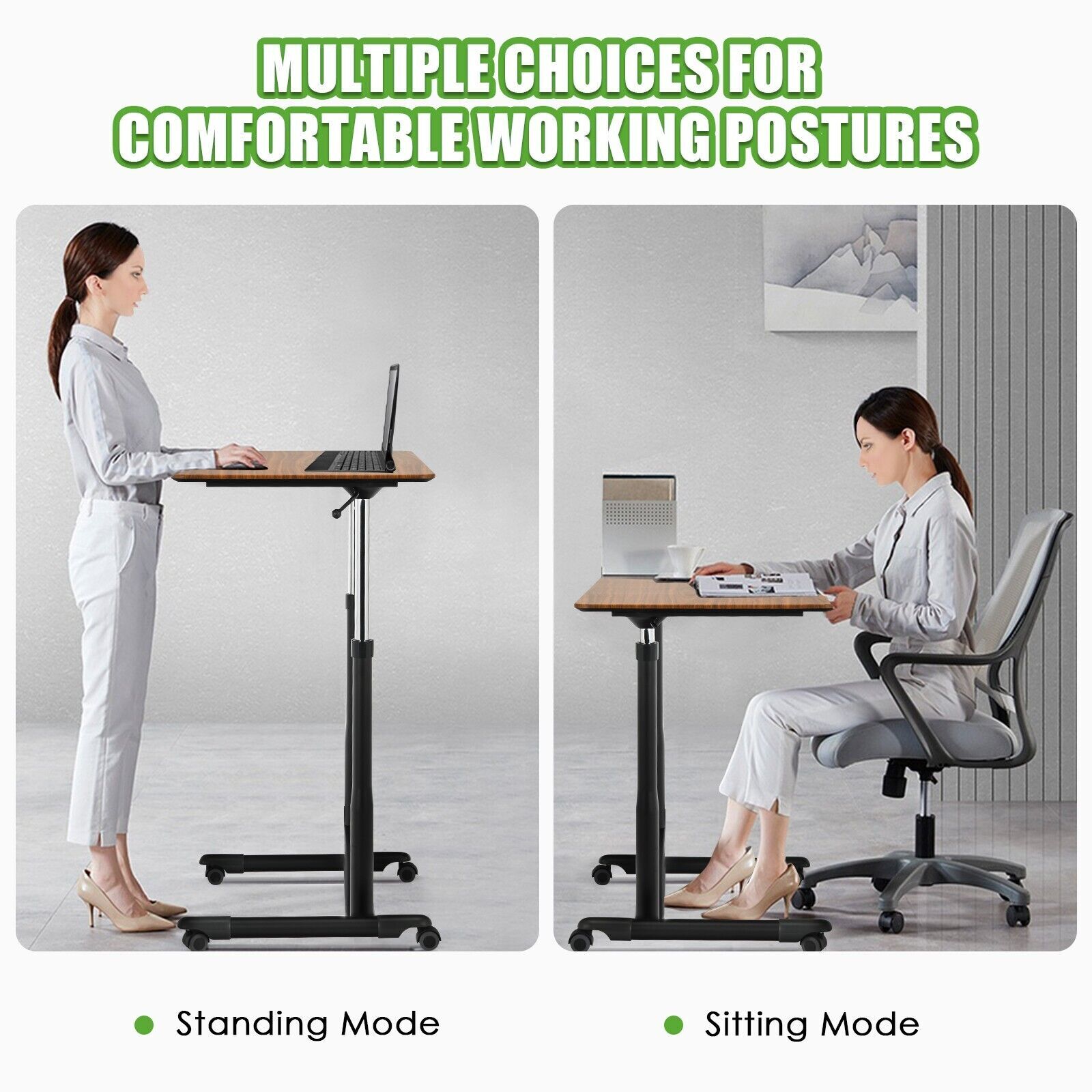 Height Adjustable Laptop Table Mobile Sit Stand Converter Lifting Desk W/ Wheels | eBay UK