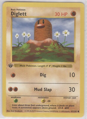 Pokemon Diglett 1st edition base set 47/102 Raw NM MT WOTC Rare Vintage ...