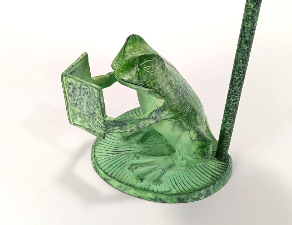 Verdigris Reading Frog Candle Stick Holder Light Green Patina on Lily ...