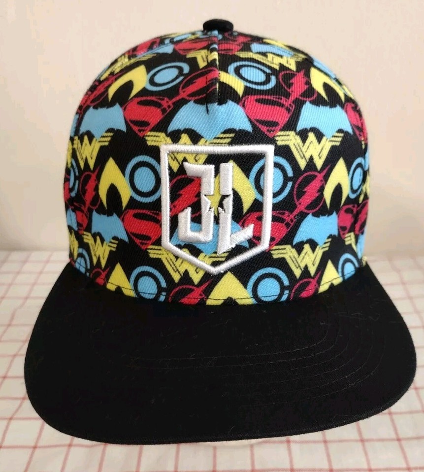 Justice League JL Cap Hat Black Adjustable Snapback Flat Bill DC Comics ...