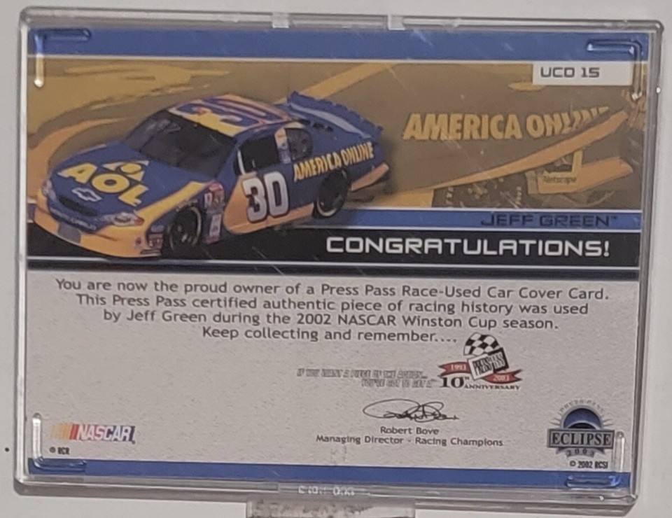 Jeff Green NASCAR AOL 2003 Press Pass Eclipse Under Car Cover Relic ...