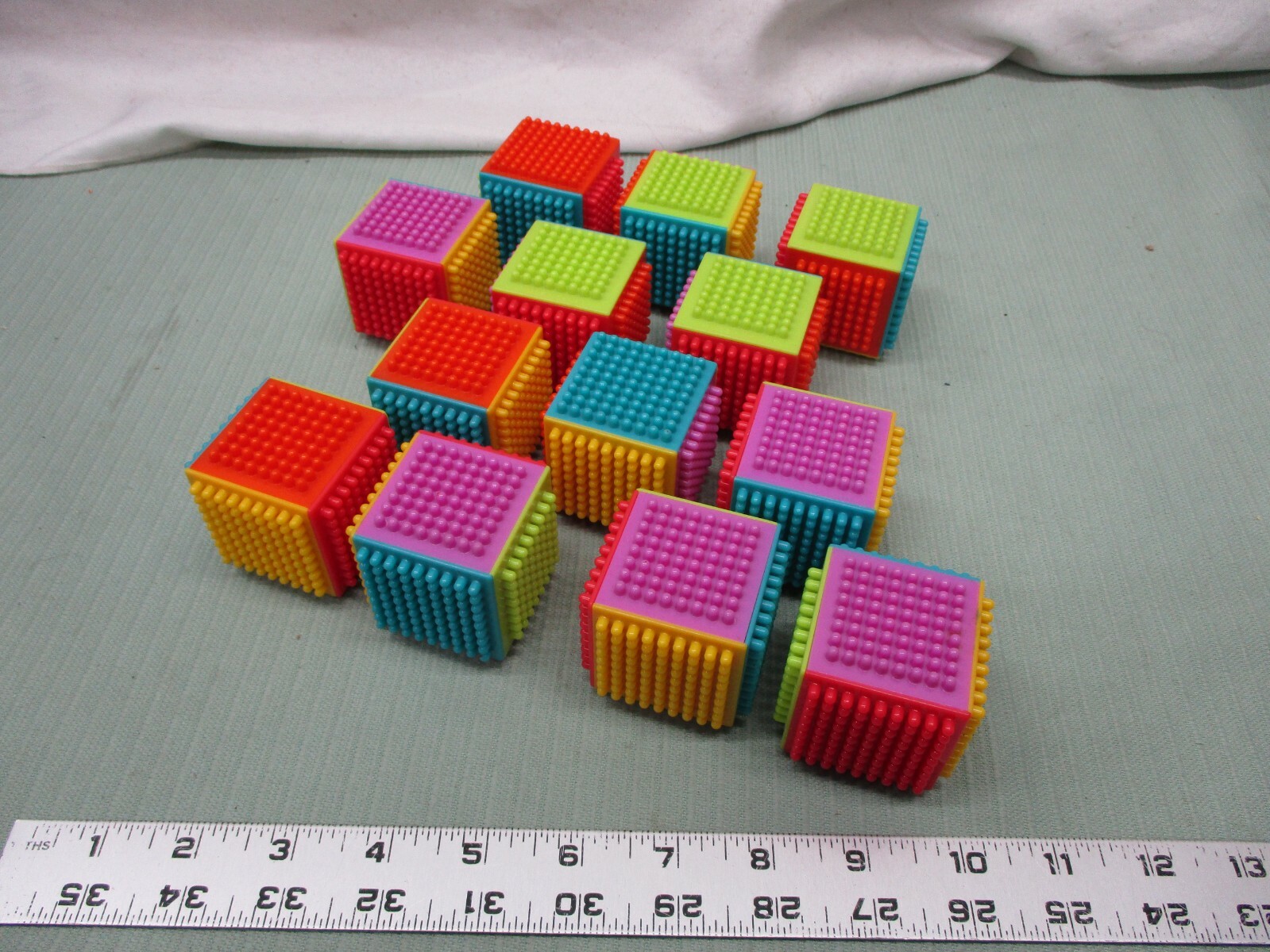 Lot of 13 Bristle Building Blocks Cubes Stackable Toys STEM Multi ...