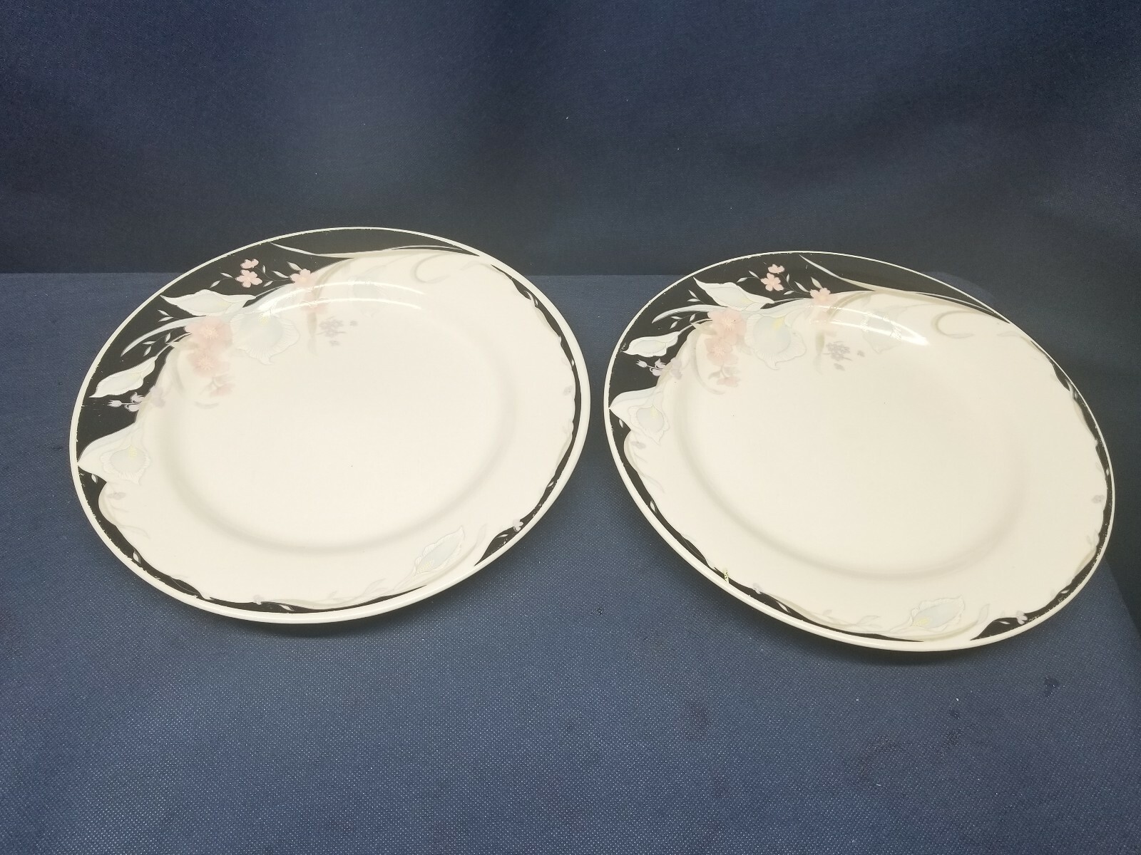 Trisa Fine China Set of 2 Black/White Pink Floral Dinner Plates Very ...