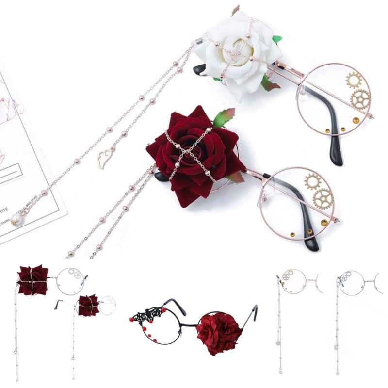 Cosplay Eyeglasses Single-sided Eye Glasses with Rose TasselChain Women ...