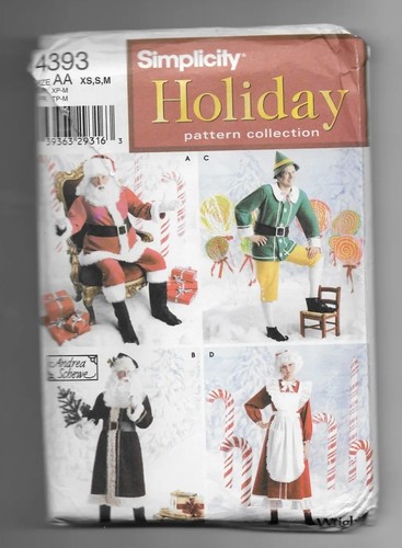 Simplicity 4393_Holiday Costume Pattern Santa & Mrs Claus, Elf UNCUT XS ...