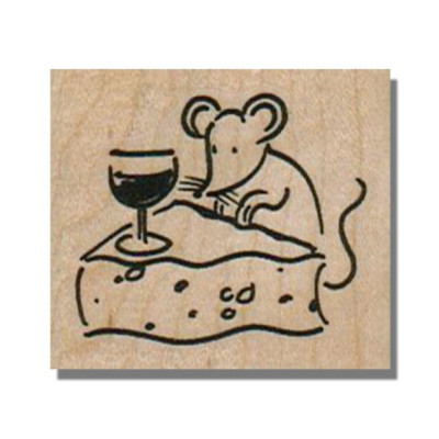 Wood Mounted Rubber Stamp, Mouse With Wine And Cheese, Food, Animal ...