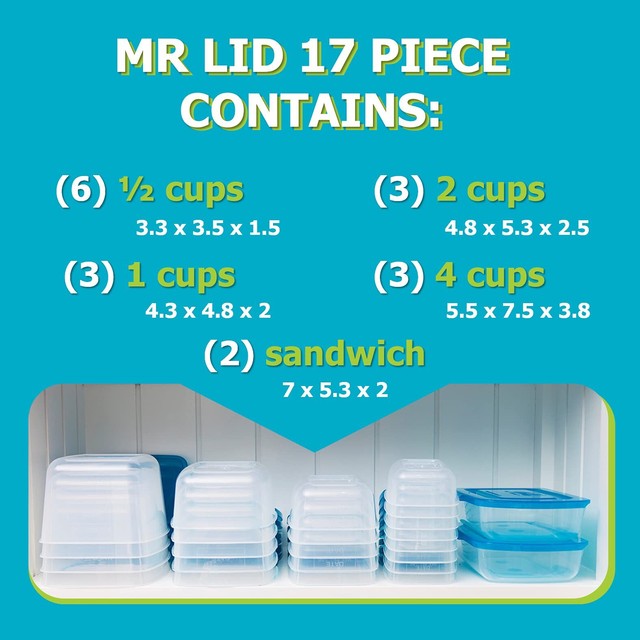 Mr Lid Premium Food Storage Container 17 Pcs Set With Permanently ...
