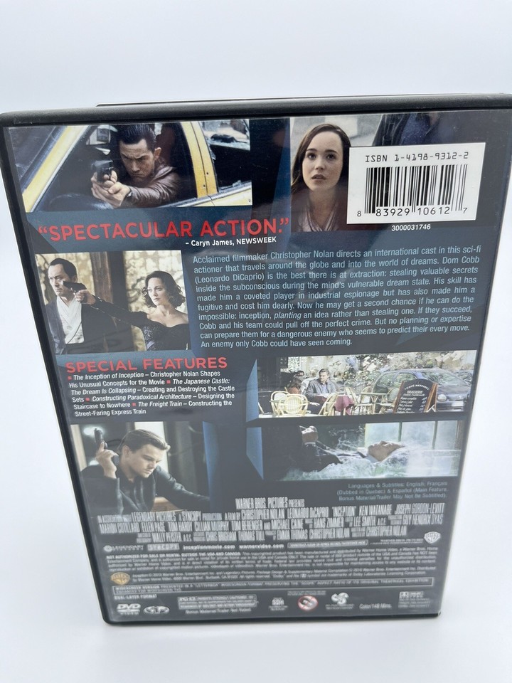Inception Movie DVD Leonardo DiCaprio Very Good Condition Mind Blowing ...