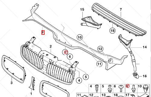 2002-2008 BMW 7 E65 Front Bumper Windscreen Cowl Cover | 51717065284 ...
