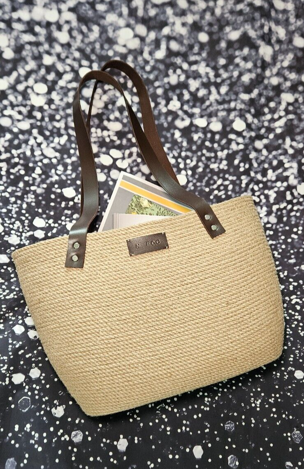 Handmade jute rope bag,spacious tote bag,leather handles,sturdy and ...