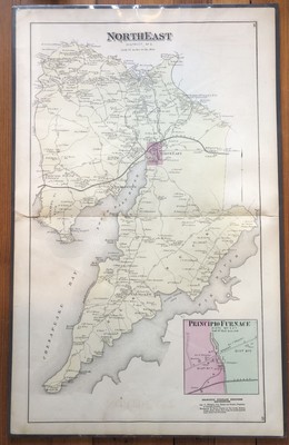 Pre-1900 - Coloured Antique County Railway Map 1877
